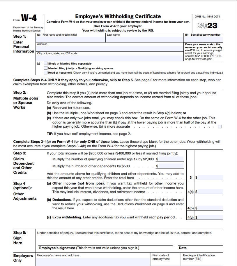 W4 Form 2023 Printable | Employee's Withholding Certificate W4 Form 2023 Printable | Employee's Withholding Certificate