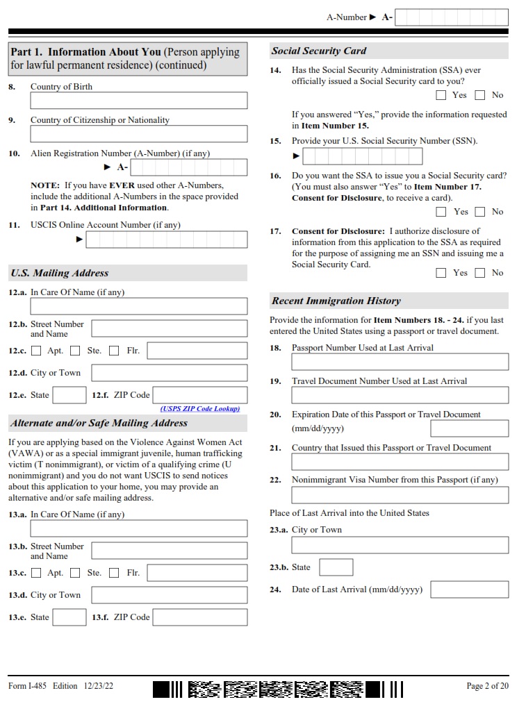 I 485 Form Application To Register Permanent Residence Or Adjust I 485 Form Application To Register Permanent Residence Or Adjust