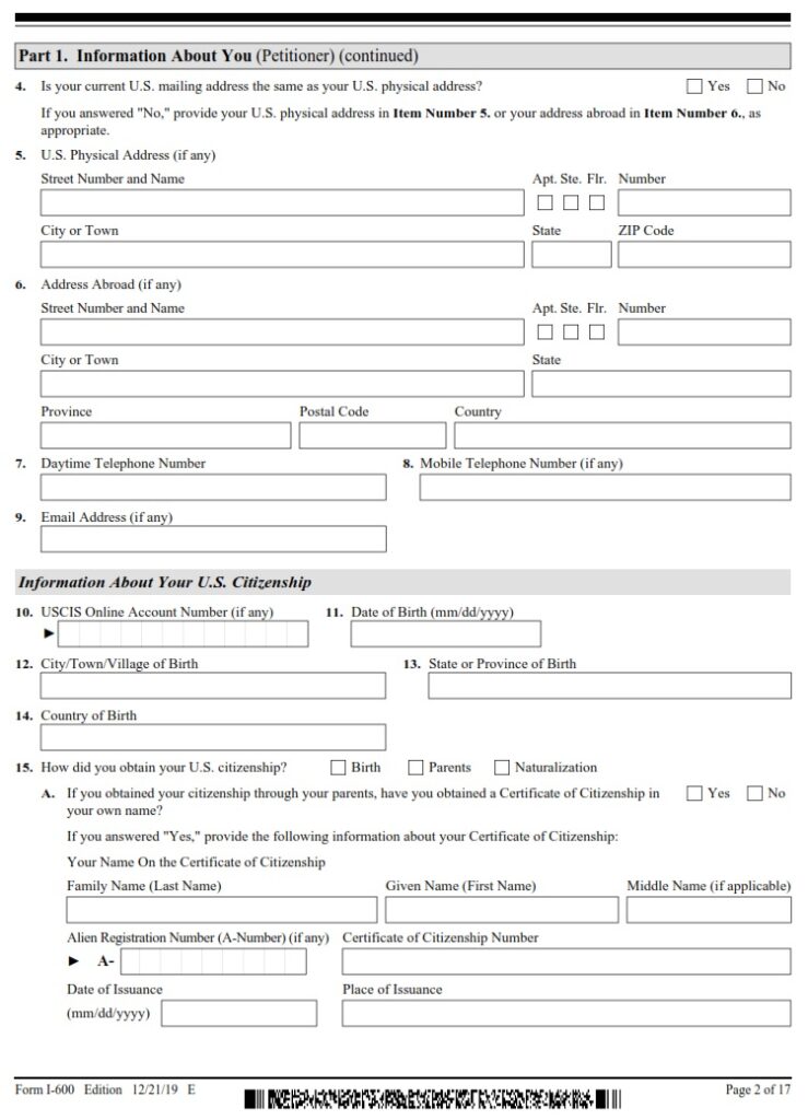 I-600 Form - Petition To Classify Orphan As An Immediate Relative ...