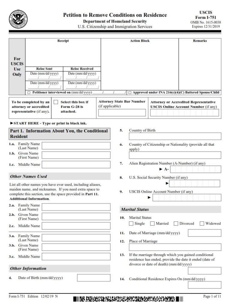 I-751 Form - Petition To Remove Conditions On Residence | Free Online Forms
