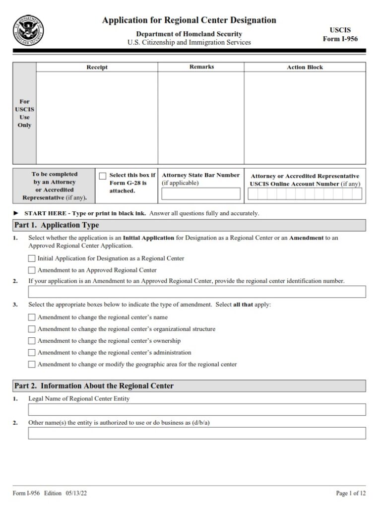 I-956 Form - Application For Regional Center Designation | Free Online ...