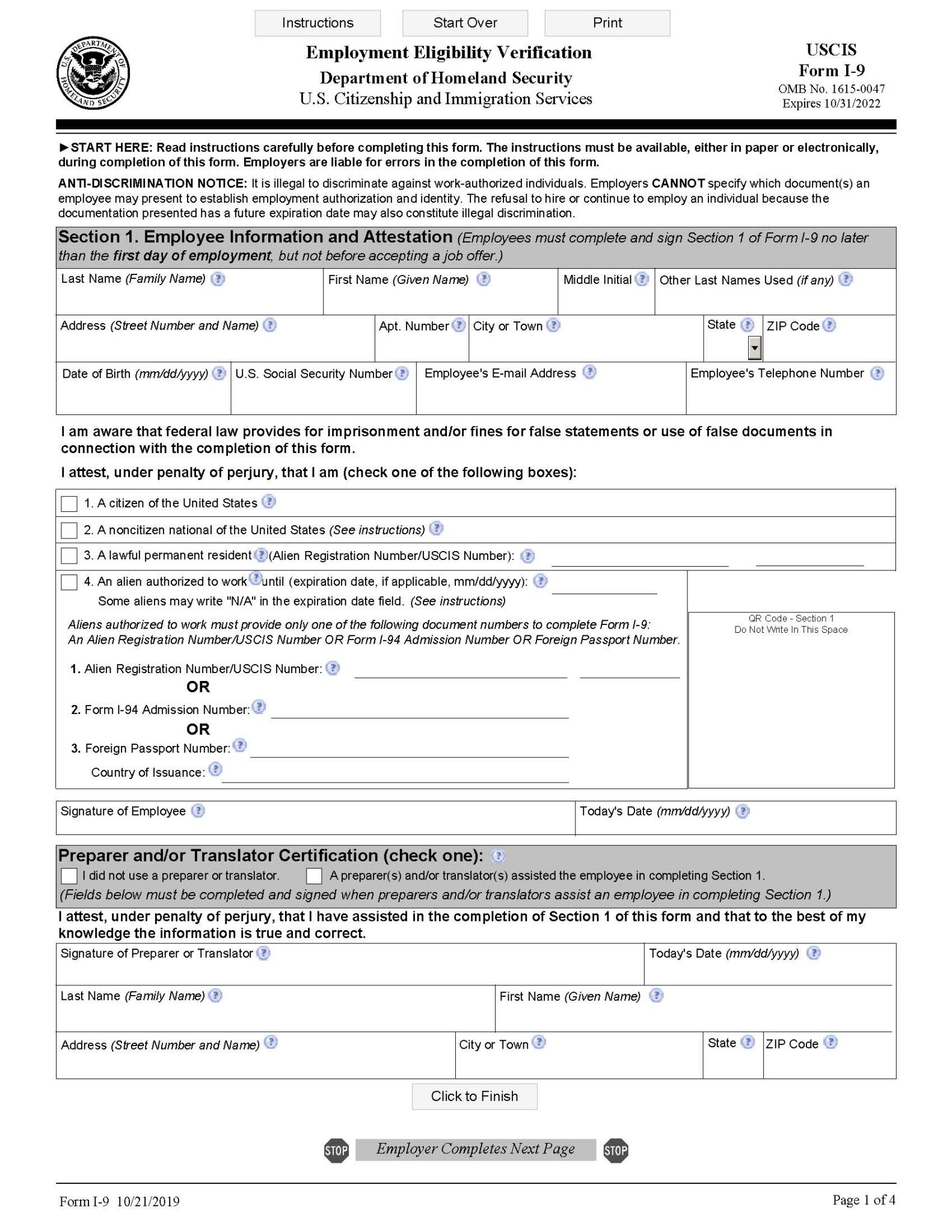 I9 Form 2023 Printable, Fillable Form PDF | Free Online Forms