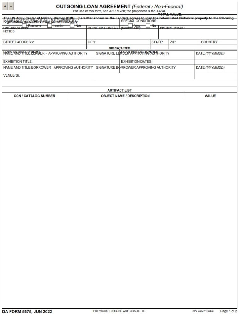 DA Form 5575 - Outgoing Loan Agreement | Free Online Forms