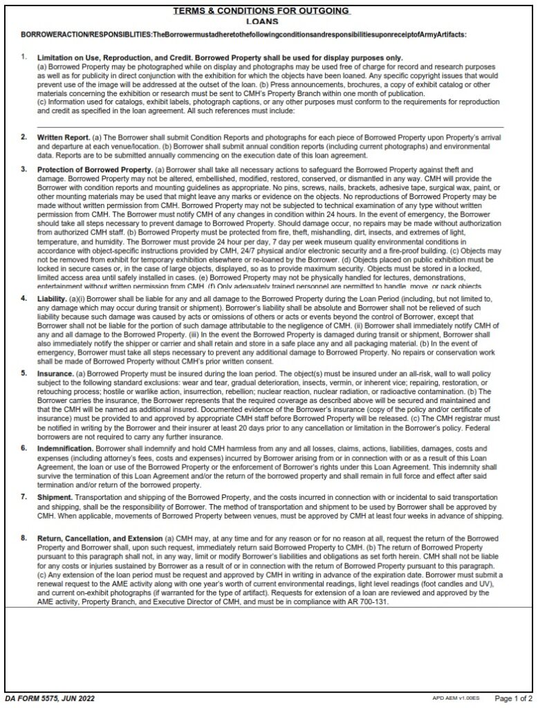 DA Form 5575 - Outgoing Loan Agreement | Free Online Forms