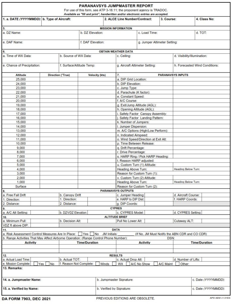 DA Form 7903 - Paranavsys Jumpmaster Report | Free Online Forms