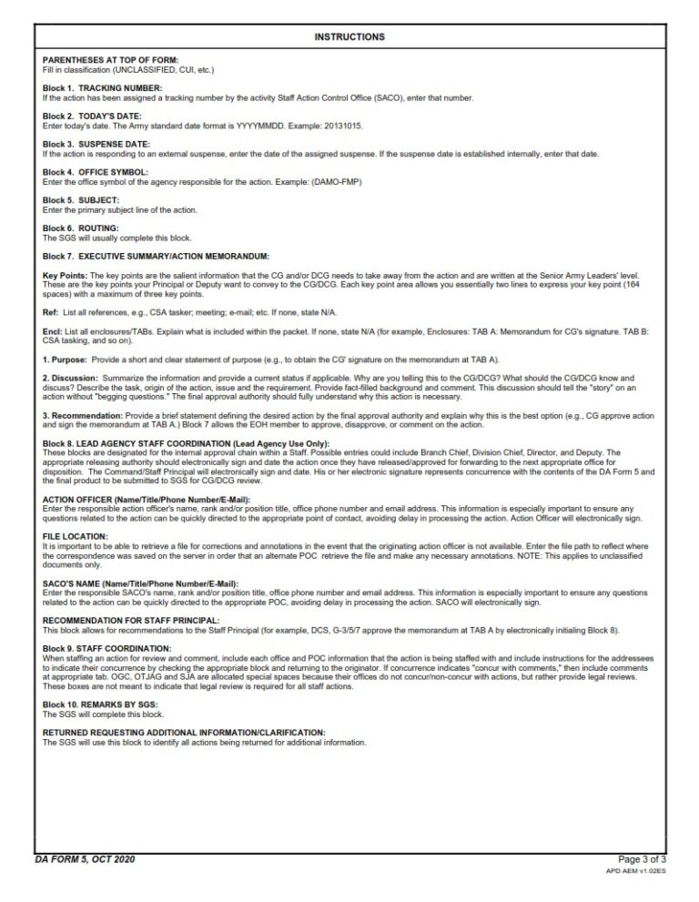DA Form 5 - Army Staffing Form (For Command Use Only) | Free Online Forms