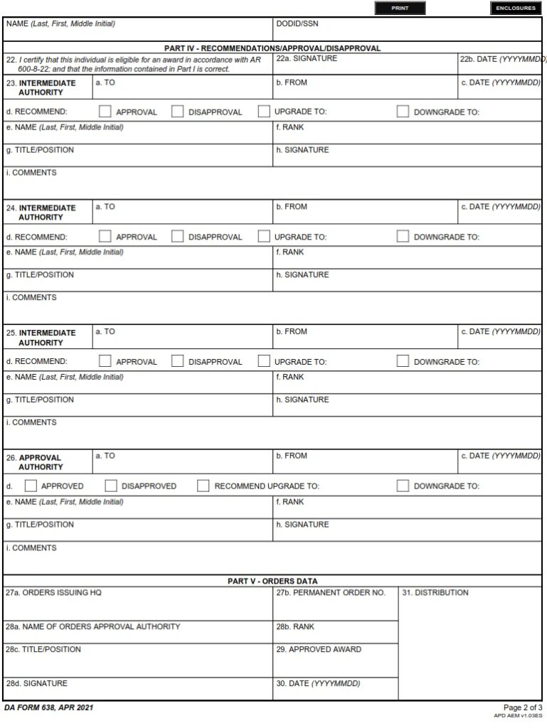 DA Form 638 - Recommendation For Award | Free Online Forms