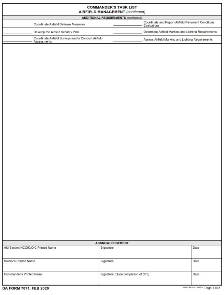 DA Form 7871 - Commander's Task List Airfield Management | Free Online ...