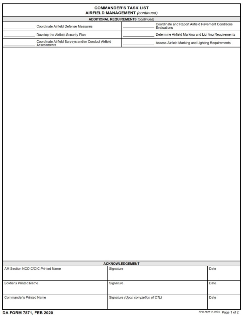 DA Form 7871 - Commander's Task List Airfield Management | Free Online ...
