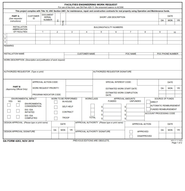 DA Form 4283 - Facilities Engineering Work Request | Free Online Forms