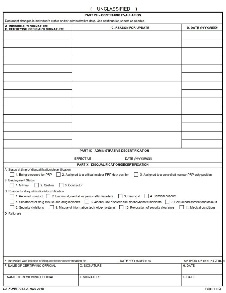 DA Form 7762-2 - Nuclear Personnel Screening And Evaluation Record ...