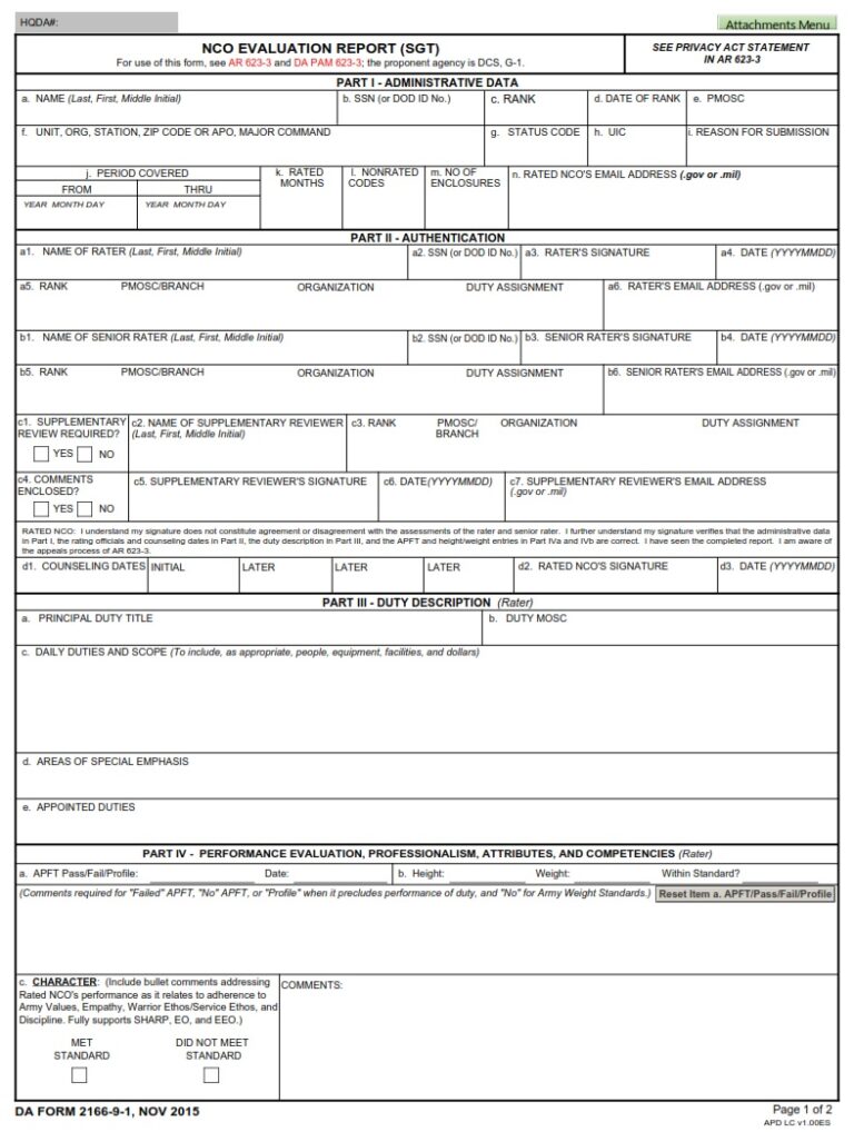 DA Form 2166-9-1 - NCO Evaluation Report (SGT) | Free Online Forms