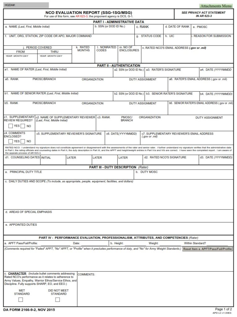 DA Form 2166-9-2 - NCO Evaluation Report (SSG-1SG/MSG) | Free Online Forms