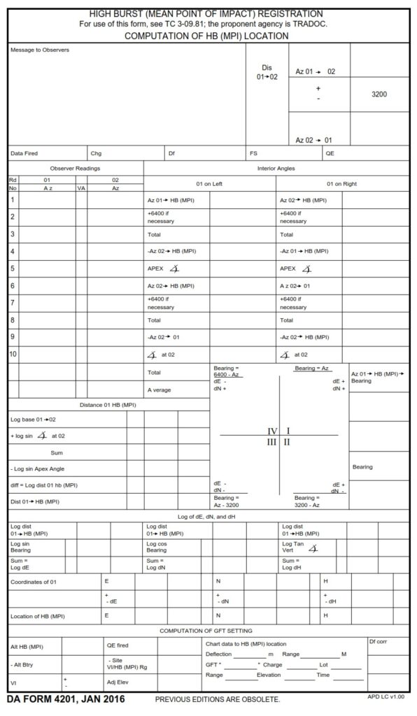 DA Form 4201 - High Burst (Mean Point Of Impact) Registration | Free ...