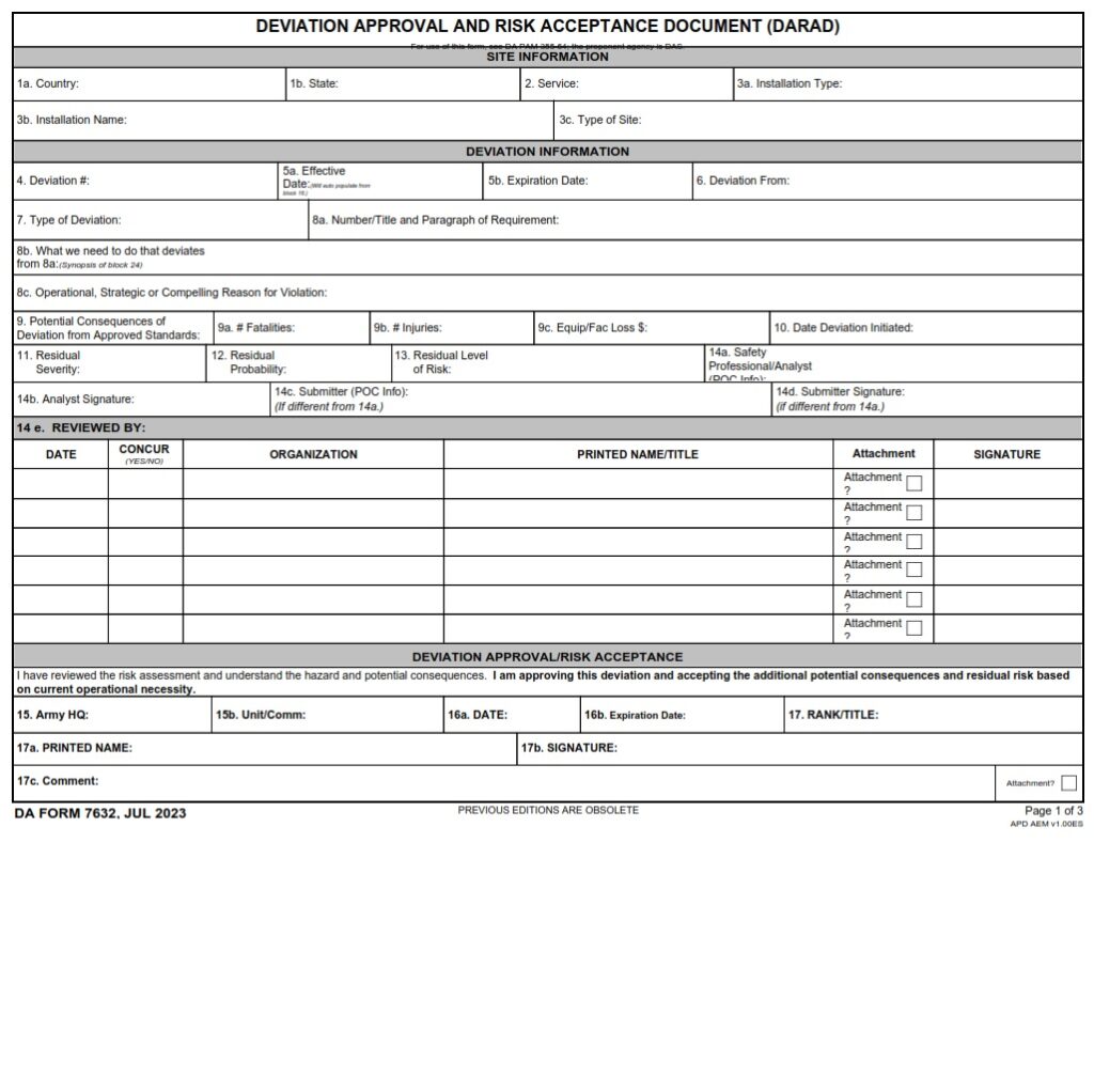 DA Form 7632 - Deviation Approval And Risk Acceptance Document (DARAD ...