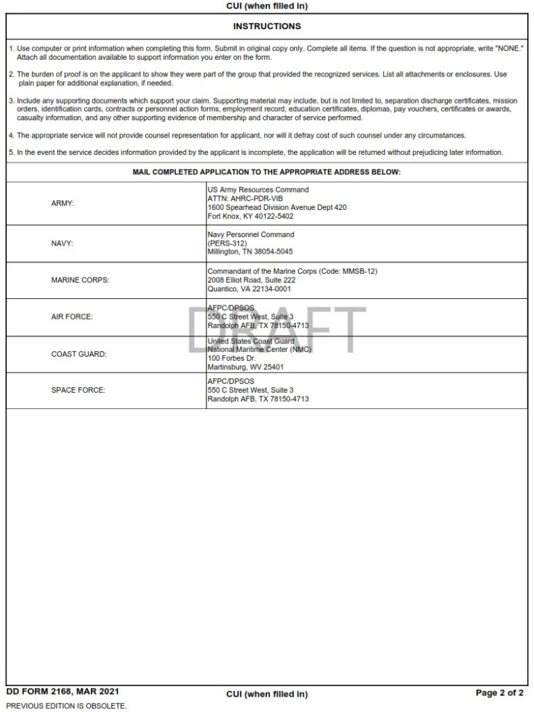 DD Form 2168 - Application For Discharge Of Member Or Survivor Of ...