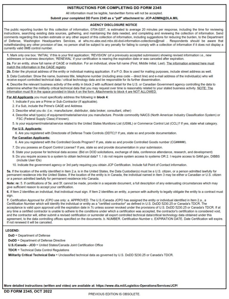 DD Form 2345 - Militarily Critical Technical Data Agreement | Free ...