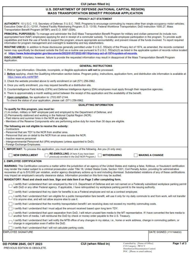 DD Form 2845 - U.S. Department Of Defense (National Capital Region ...