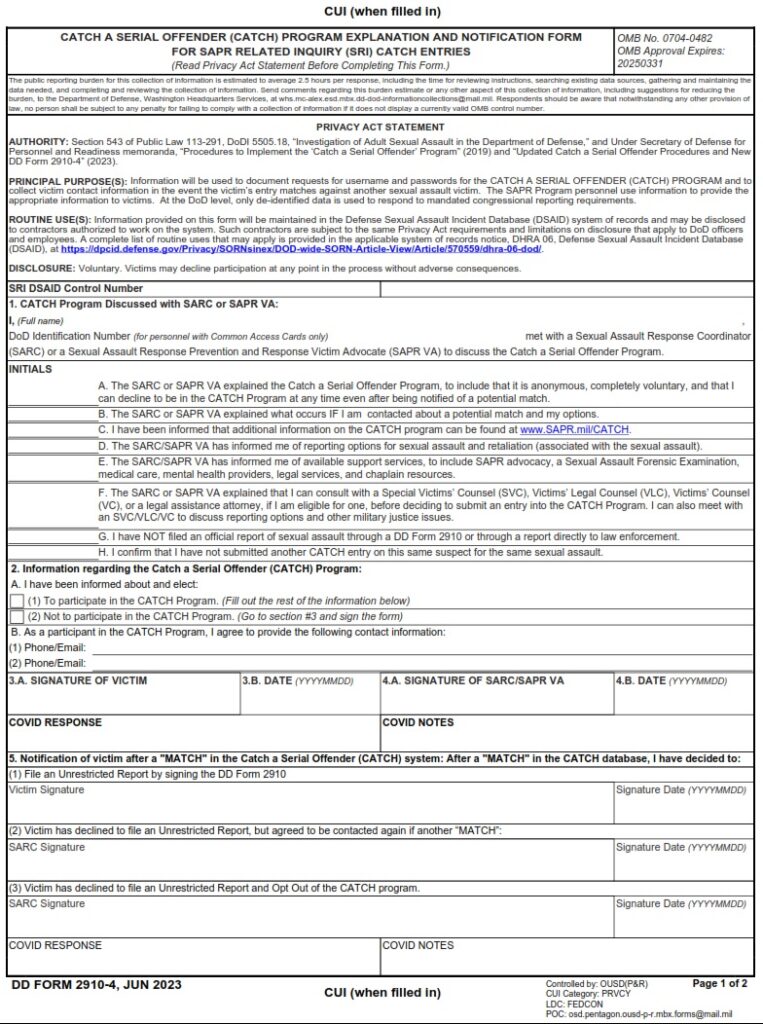 DD Form 2910-4 - Catch A Serial Offender (CATCH) Program Explanation ...