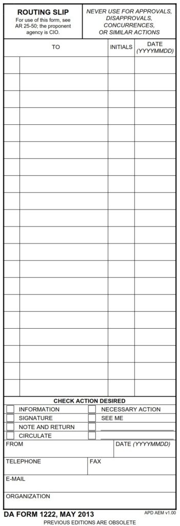 DA Form 1222 - Routing Slip | Free Online Forms