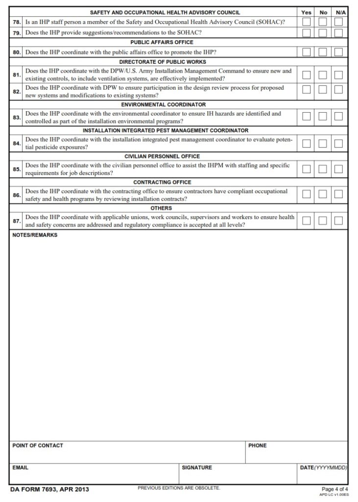 DA Form 7693 - Industrial Hygiene Program Evaluation | Free Online Forms