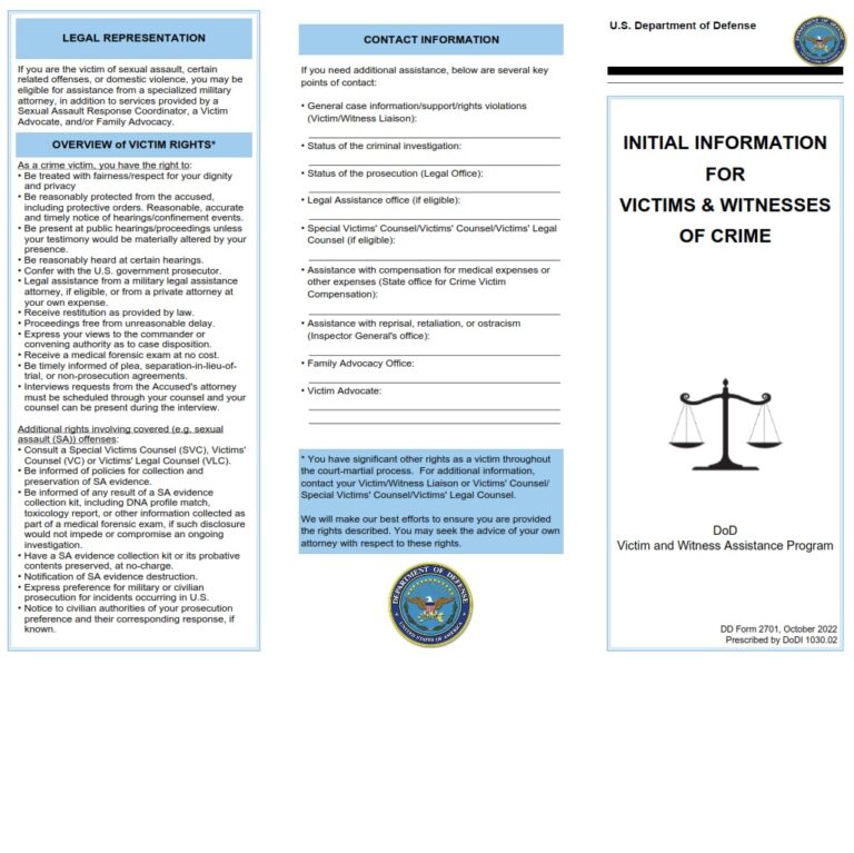 DD Form 2701 - Initial Information For Victims And Witnesses Of Crime ...