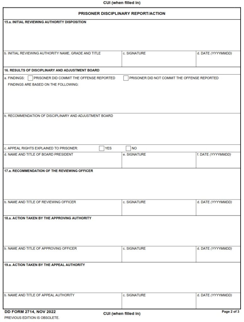 DD Form 2714 - Prisoner Disciplinary Report/Action | Free Online Forms