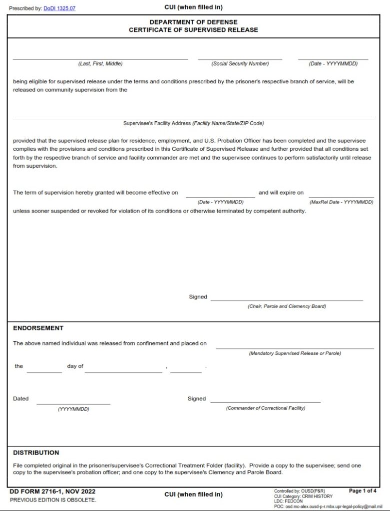 DD Form 2716-1 - Department Of Defense Certificate Of Supervised ...