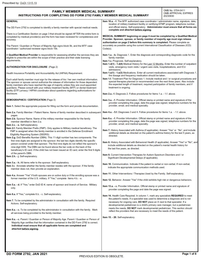 DD Form 2792 - Family Member Medical Summary | Free Online Forms