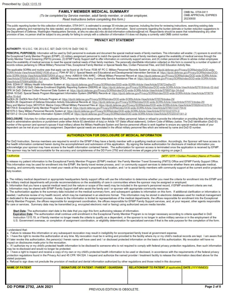 DD Form 2792 - Family Member Medical Summary | Free Online Forms