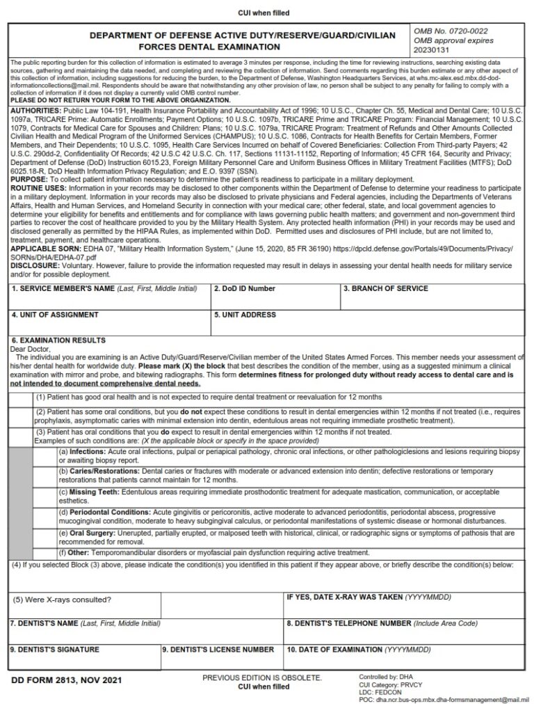 DD Form 2813 - Department Of Defense Active Duty/Reserve/Guard/Civilian ...