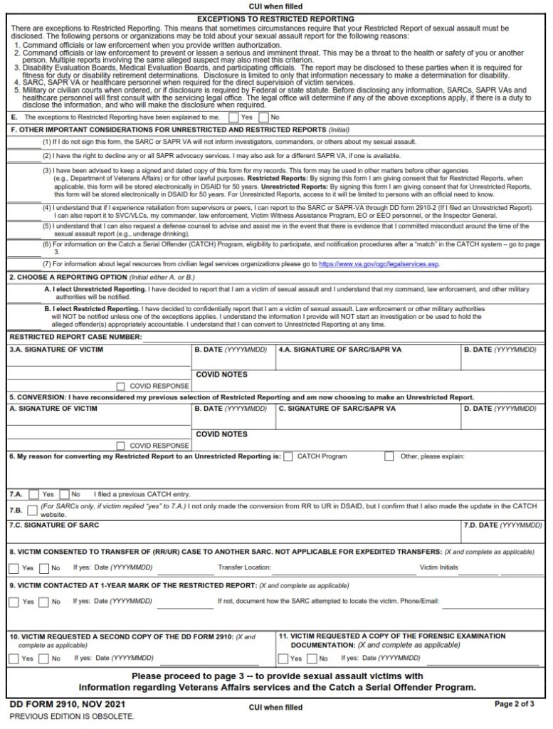 DD Form 2910 - Victim Reporting Preference Statement (Accessible Using ...