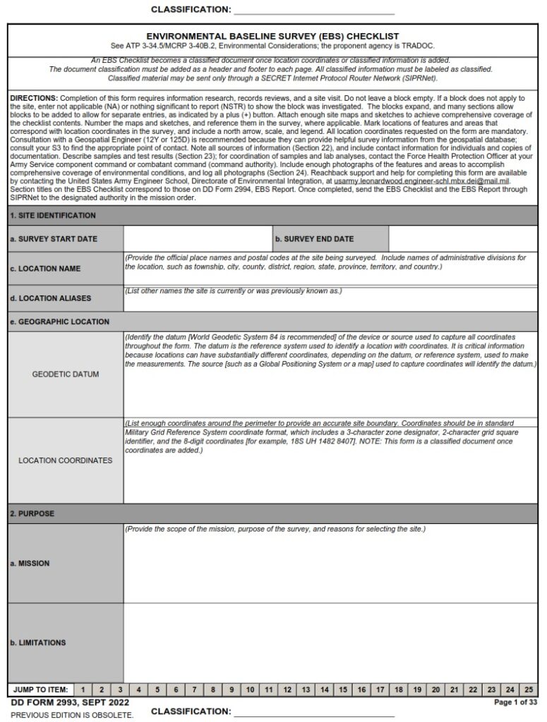 DD Form 2993 - Environmental Baseline Survey (EBS) Checklist | Free ...