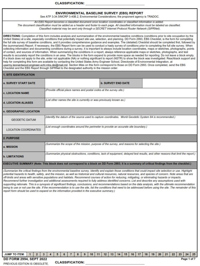 DD Form 2994 - Environmental Baseline Survey (EBS) Report | Free Online ...
