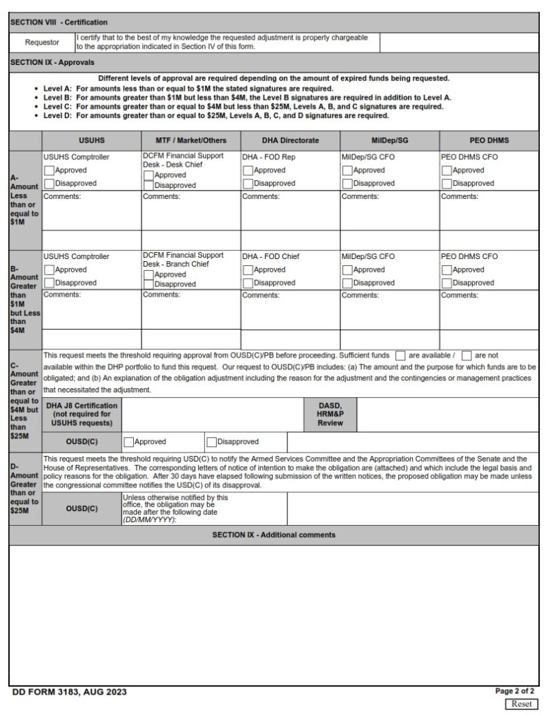 DD Form 3183 - Request For Authorization To Obligate Expired Defense ...