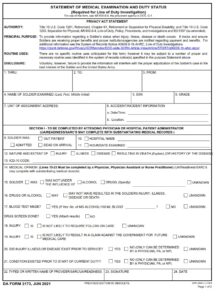 DA Form 2173 - Statement Of Medical Examination And Duty Status | Free ...