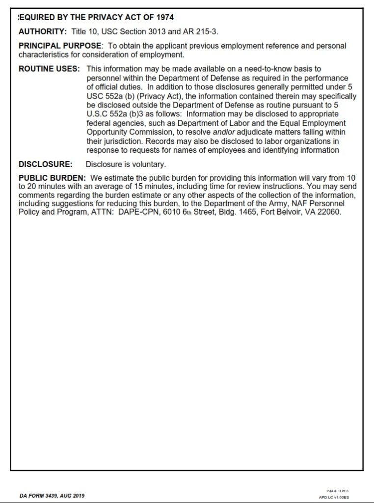 DA Form 3439 - Employment Reference Inquiry | Free Online Forms