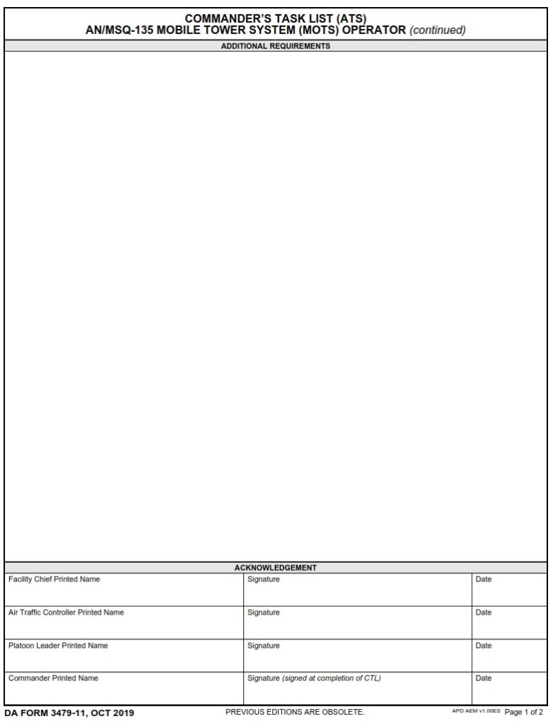 DA Form 3479-11 - Commander’s Task List (ATS) An/Msq-135 Mobile Tower ...