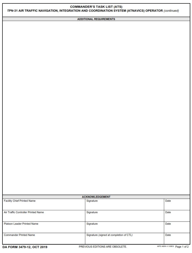 DA Form 3479-12 - Commander’s Task List (ATS) An/Tpn-31 Air Traffic ...