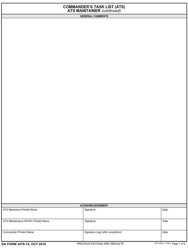 DA Form 3479-14 - Commander`S Task List (ATS) ATS Maintainer | Free ...