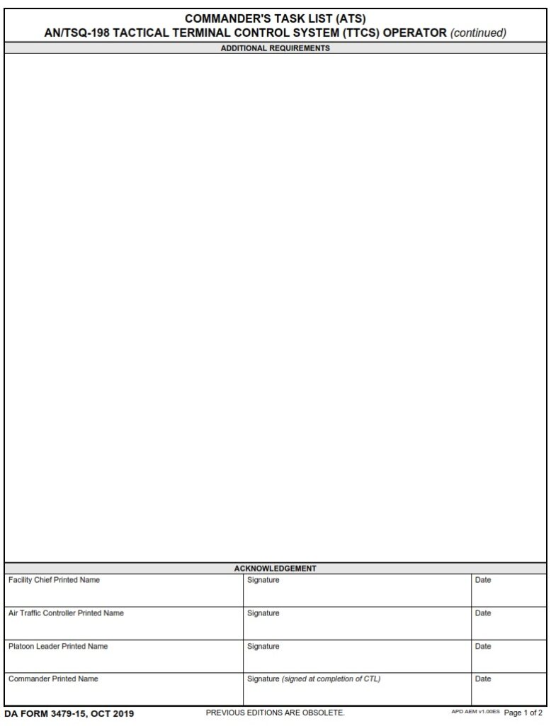 DA Form 3479-15 - Commander's Task List (ATS) AN/TSQ-198 Tactical ...