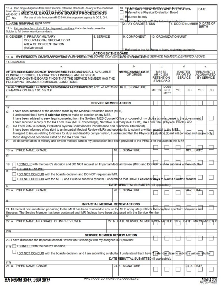DA Form 3947 - Medical Evaluation Board Proceedings | Free Online Forms
