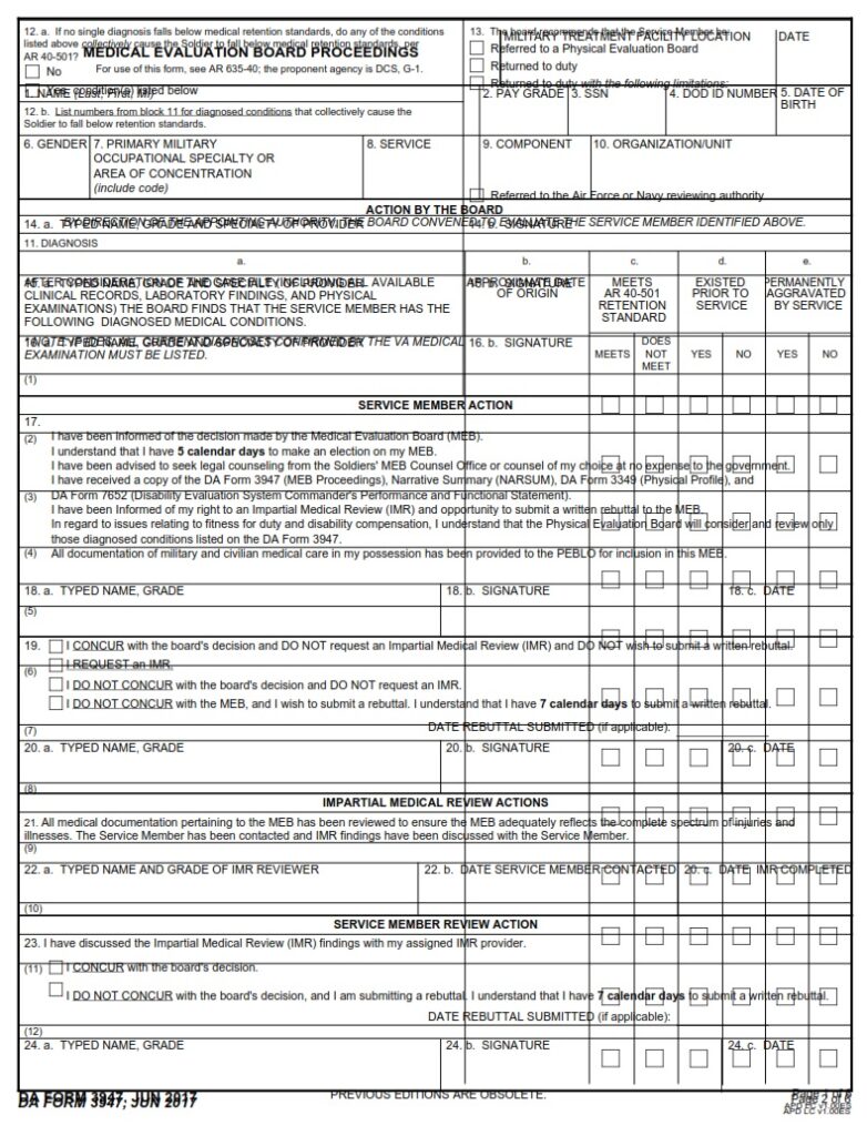 DA Form 3947 - Medical Evaluation Board Proceedings | Free Online Forms