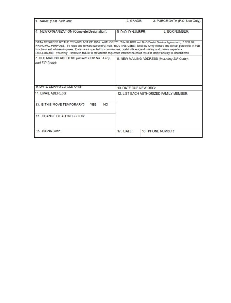 DA Form 3955 - Change Of Address And Directory Card | Free Online Forms