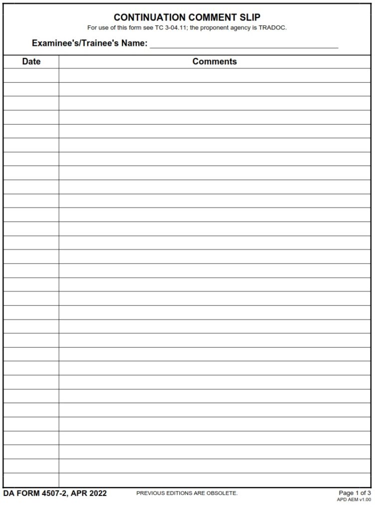 DA Form 4507-2 - Continuation Comment Slip | Free Online Forms