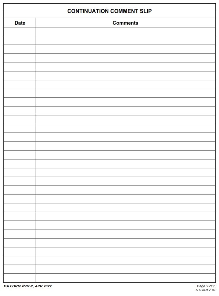 DA Form 4507-2 - Continuation Comment Slip | Free Online Forms