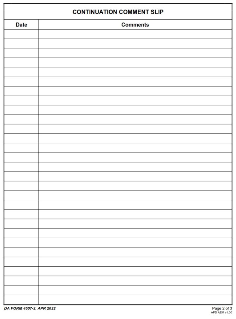 DA Form 4507-2 - Continuation Comment Slip | Free Online Forms