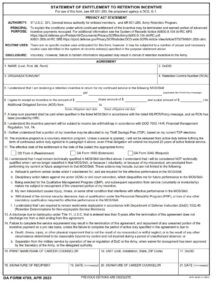 DA Form 4789 - Statement Of Entitlement To Retention Incentive | Free ...