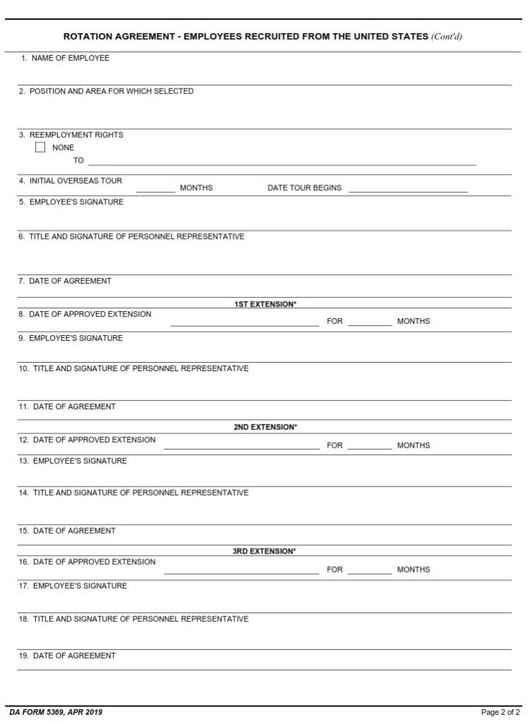 DA Form 5369 - Rotation Agreement - Employees Recruited From The United ...