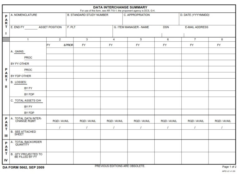 DA Form 5662 - Data Interchange Summary | Free Online Forms